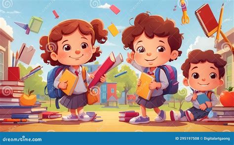 Interesting Science Class School Cartoon Illustration Adventure Stock
