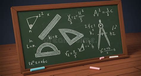 Geometry Classroom Chalkboard With Formulas Tools And Nostalgic