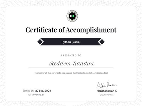 Earned Python Basic Certification From Hackerrank Reddem Nandini Posted On The Topic Linkedin