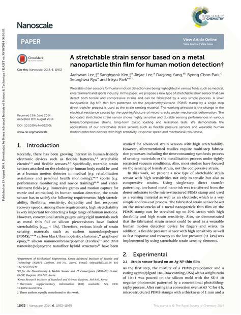 Pdf Stretchable Strain Sensor Based On Metal Nanoparticle Thin Film For Human Motion Detection