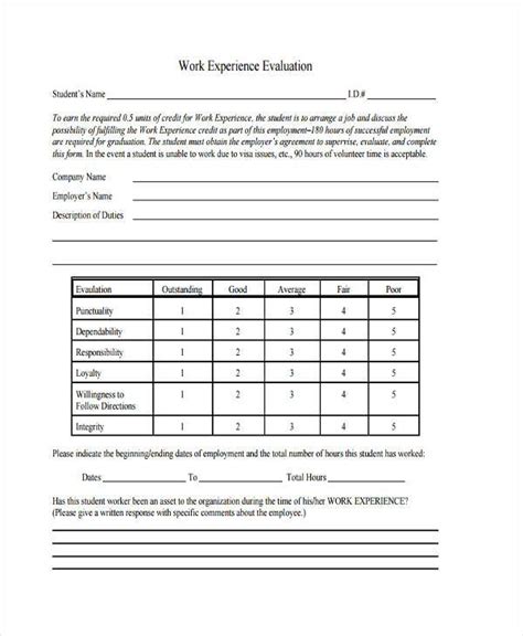 Free 7 Work Evaluation Form Samples In Pdf