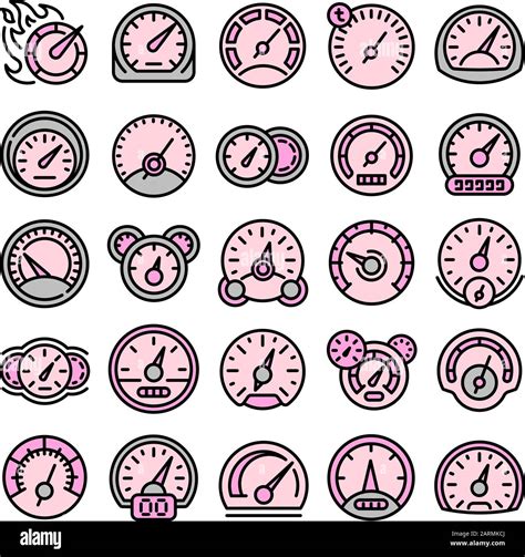 Speedometer Icons Set Outline Set Of Speedometer Vector Icons For Web Design Isolated On White