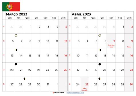 Calendario Março 2023 Feriados Portugal