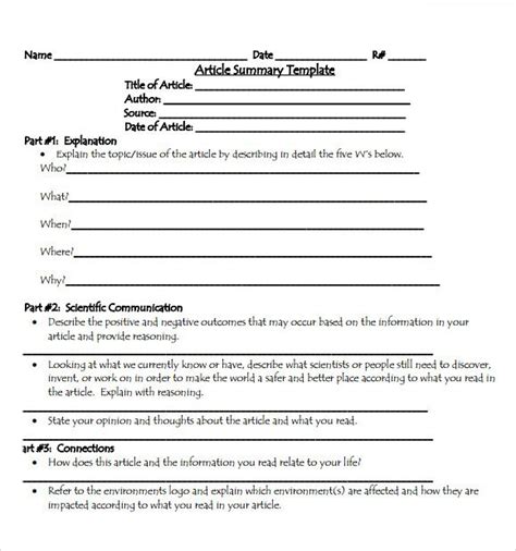 Image Result For Examples Of Article Summary Templates Executive