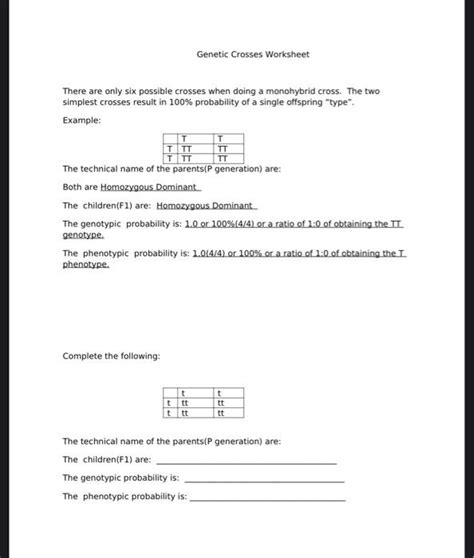 Solved Genetic Crosses Worksheet т Tt There Are Only Six