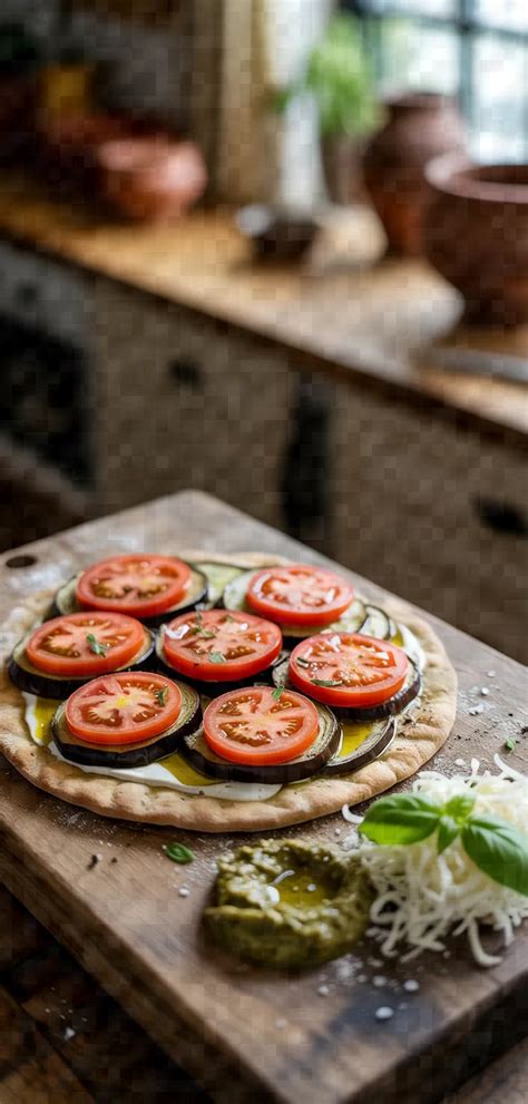 Pesto Eggplant Tomato Flatbread Recipe Flavorful Italy