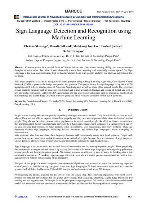 Pdf Sign Language Detection And Recognition Using Machine Learning