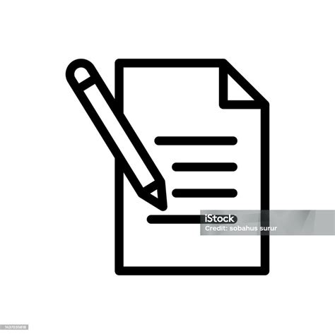 연필로 종이 문서 라인 아이콘 그림입니다 문서 작성과 관련된 아이콘입니다 간단한 벡터 디자인 편집 가능 32 X 32에서 완벽한 픽셀 로고에 대한 스톡 벡터 아트 및 기타