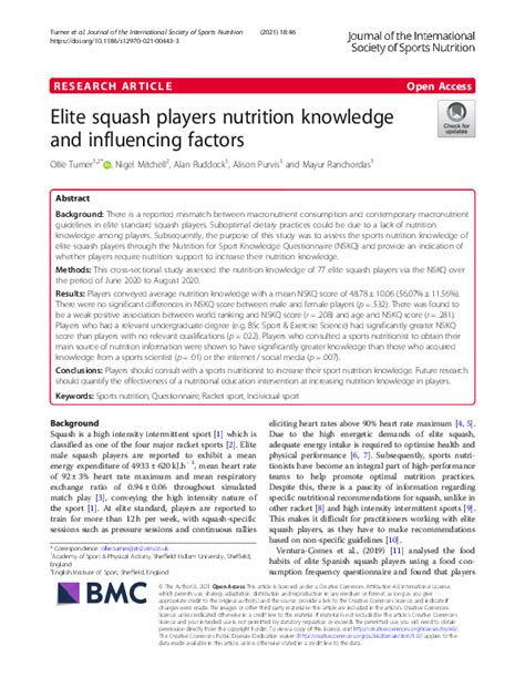 Pdf Elite Squash Players Nutrition Knowledge And Influencing Factors