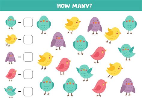 Premium Vector Counting Game With Cartoon Birds Math Worksheet