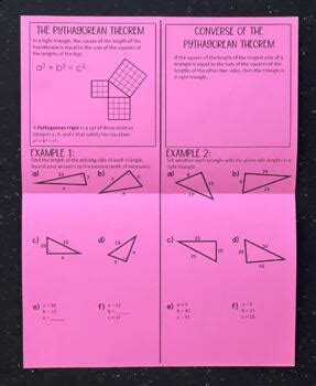 The Pythagorean Theorem And Its Converse Th Grade Math Foldable