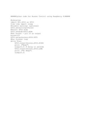 Python Code For Buzzer Control Using Raspberry Pi PDF Programming Languages Computing