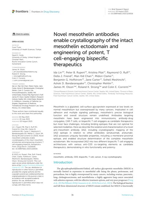 Pdf Novel Mesothelin Antibodies Enable Crystallography Of The Intact Mesothelin Ectodomain And