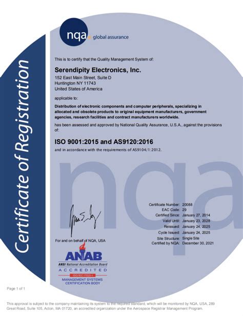 Certifications Serendipity Electronics