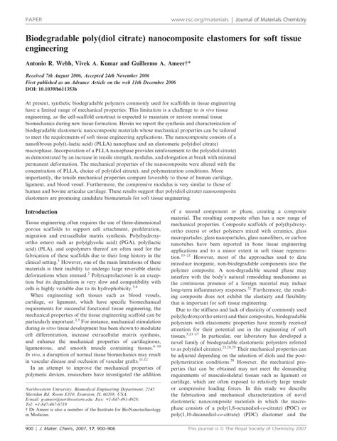 Pdf Biodegradable Poly Diol Citrate Nanocomposite Elastomers For