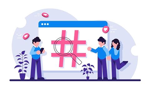 소셜 네트워크 모니터링 소셜 미디어 측정 소셜 청취 개념 브라우저 탭에서 해시태그에 서명합니다 사람들은 소셜 네트워크를 사용합니다 현대 플랫 일러스트 Brand Name