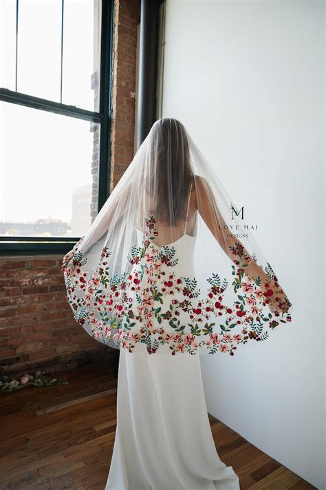 Maeve Jewel Tone Flower Veil Embroidered Flower Veil Floral Wedding