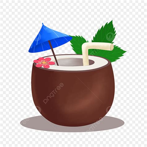 코코넛 과일 일러스트 그림 코코넛 핑크 꽃 파란 우산 Png 일러스트 및 Psd 이미지 무료 다운로드 Pngtree