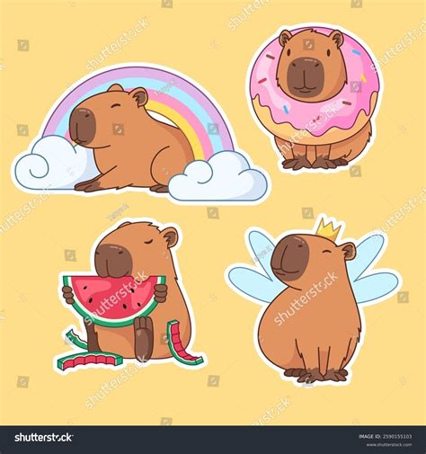 Cute Capybara Character Set Cartoon Style Stock Vector Royalty Free