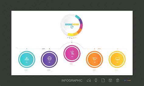 비즈니스 데이터 시각화 프로세스 차트 그래프 요소 5단계 다이어그램 옵션 아이콘 프리미엄 벡터