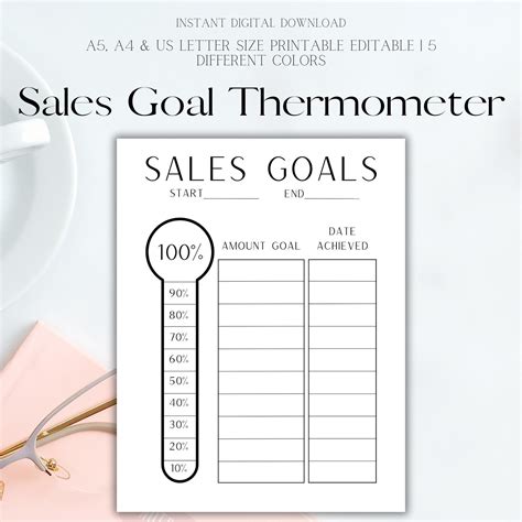Editable Thermometer Goal Chart Pczxr