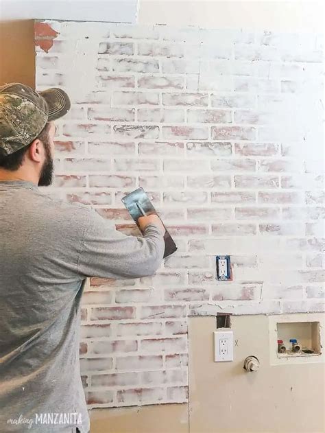 Easy German Schmear Tutorial On A Faux Brick Wall - Making Manzanita | Brick wall paneling, Fake ...