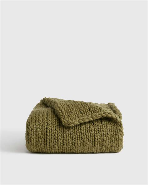 Chunky Hand Knit Wool Throw In Olive
