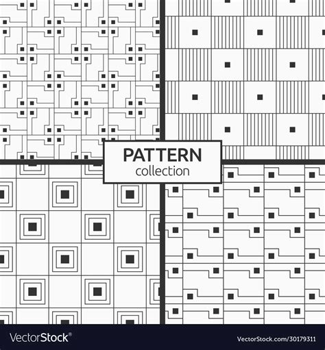 Set Four Seamless Patterns Abstract Geometric Vector Image
