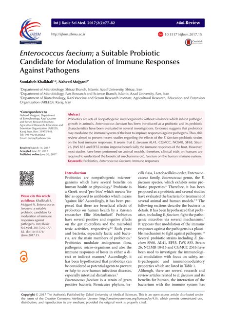 Pdf Enterococcus Faecium A Suitable Probiotic Candidate For