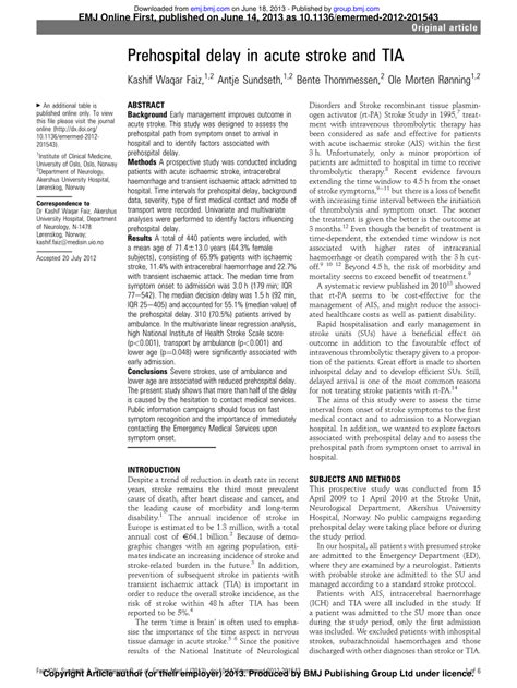 Pdf Prehospital Delay In Acute Stroke And Tia