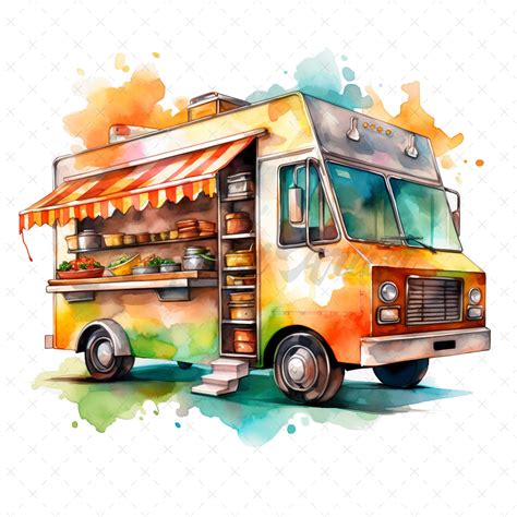 Food Truck Watercolor Clipart Commercial Use Digital Download Etsy