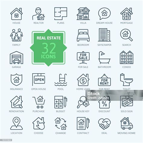 Real Estate Minimal Thin Line Web Icon Set Outline Icons Collection