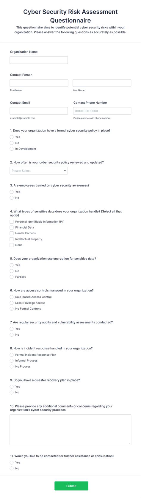 Cyber Security Risk Assessment Questionnaire Form Template Jotform
