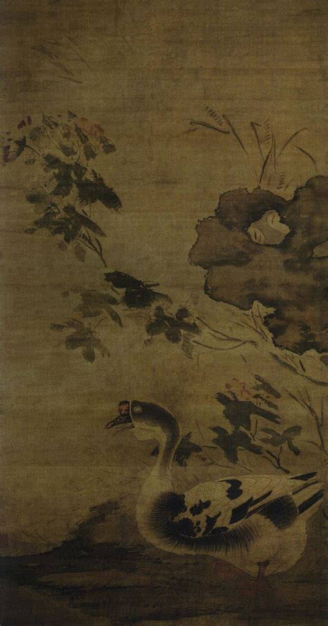 孙隆 芙蓉白鹅图轴 明 酷画网