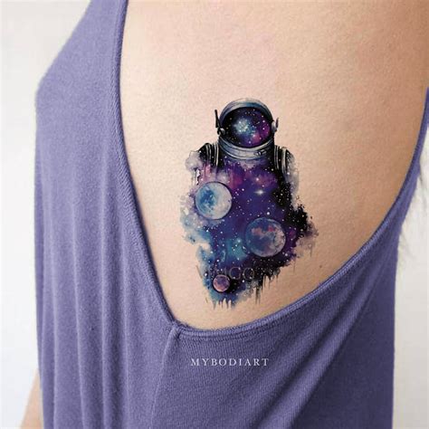 Persus Watercolor Astronaut Galaxy Space Astronomy Temporary Tattoo