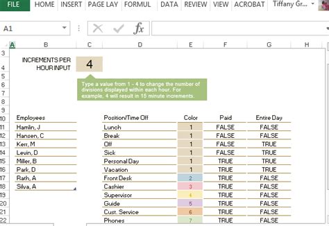 Employee Schedule And Hourly Increment Template For Excel