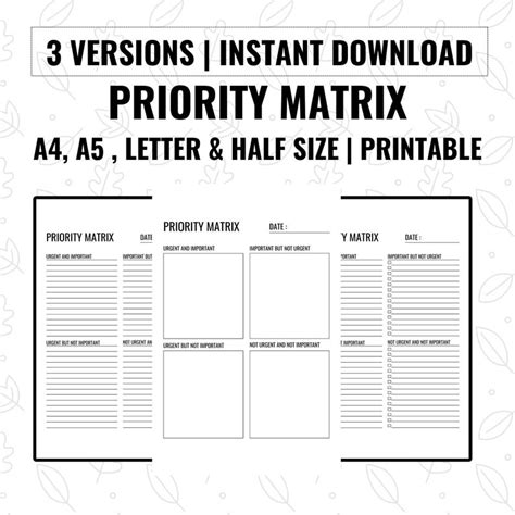 Priority Matrix Printable Task Tracker Template Decision Matrix Task