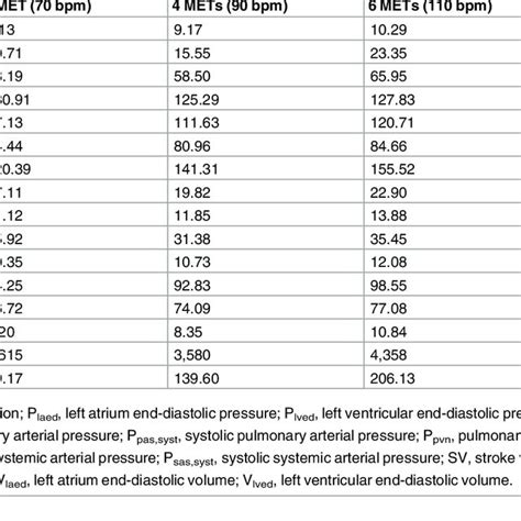 Mean Values And Standard Deviations Of The Computed Cardiovascular