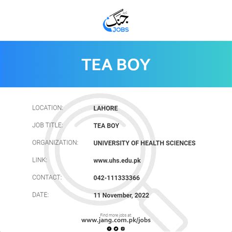 Tea Boy Job University Of Health Sciences Jobs In Lahore 55012