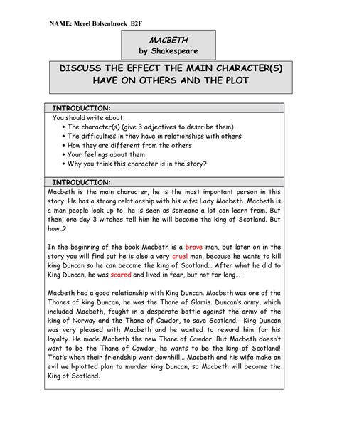 Character Analysis Assignment Discuss The Effect The Main Characters Have On Others And The