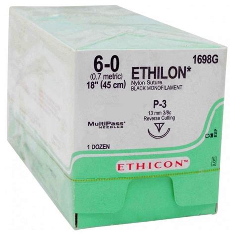 Ethicon Ethilon Nylon Suture 6 0 P 3 Needle 18in Black Qtybx 12