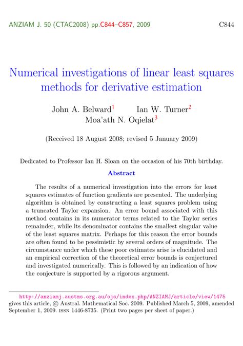 Pdf Numerical Investigations Of Linear Least Squares Methods For