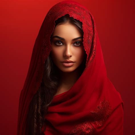 Premium Photo Image Of A Beautiful Arab Girl On A Red Background