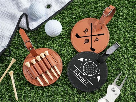 Custom Engraved Golf Bag Tag Personalized Golf T Set Leather