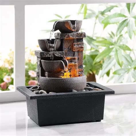 Fuente De Mesa De Cascada Diseño 4 Niveles Piedra Imitación Mercadolibre