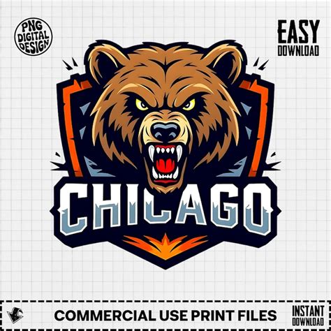 Chicago Angry Bear Mascot Logo Sports Team Graphic Digital Download