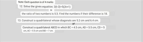 Note Each Question Is Of 4 Marks12 Solve The Given Equation 3 T−3 5