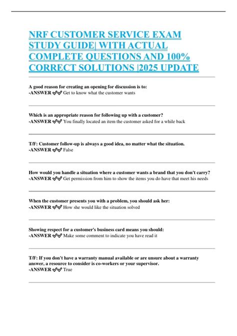 NRF CUSTOMER SERVICE EXAM STUDY GUIDE WITH ACTUAL COMPLETE QUESTIONS AND CORRECT SOLUTIONS