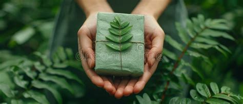 Hands Holding Sustainable Product In Green Packaging Promoting