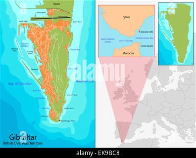Gibraltar Political Map British Overseas Territory On Southern End Of